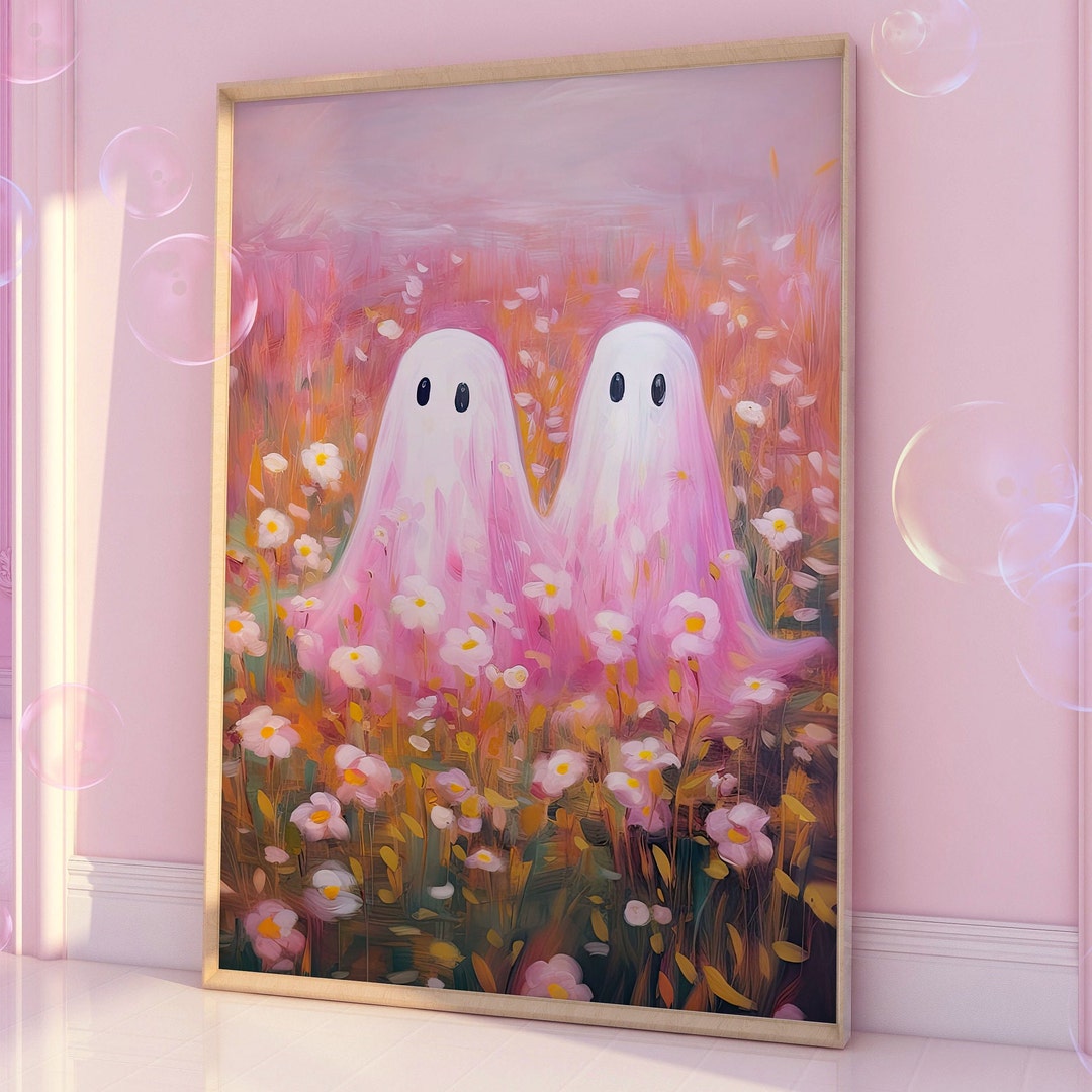 Colorful Ghost Oil Painting, Printable Wall Art, Flowers Ghost Print ...
