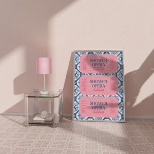 Shower Opera Physical Bathroom Print Aesthetic Navy Blue and Pink ...