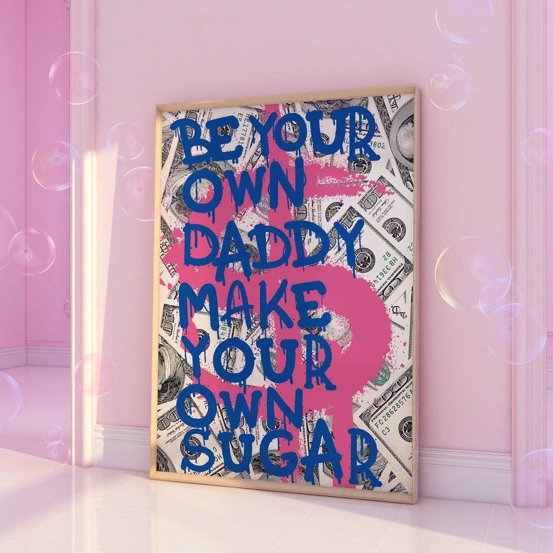 Preppy Graffiti Wall Art, Blue Pink Money Poster, Preppy Bar Cart Art ...