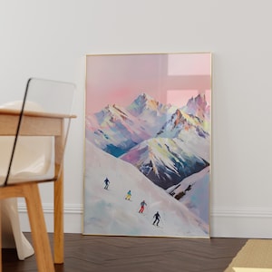 Skiing Painting Pastel Oil Painting Winter Wall Art Printable Ski ...