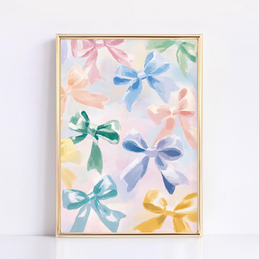 Pastel Bows Painting, Coquette Bows Print, Colorful Girly Print ...