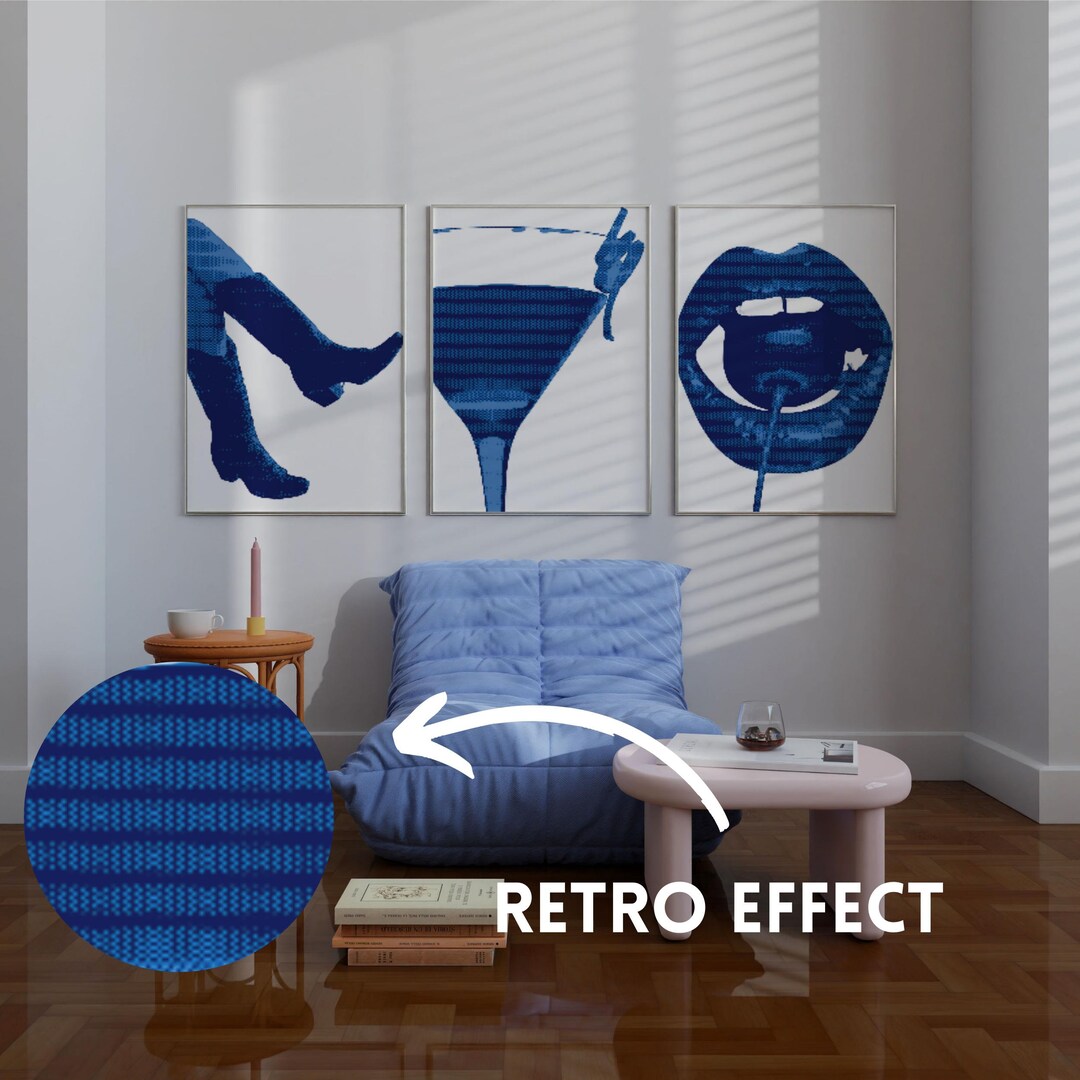 Trendy Blue Retro Physical Wall Art Set of 3 Piece Navy Dorm Decor ...