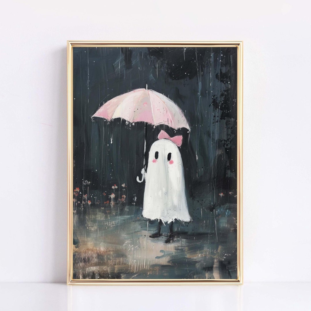 Girly Ghost in Rain Painting Coquette Fall Decor Cute Spookie Pink ...