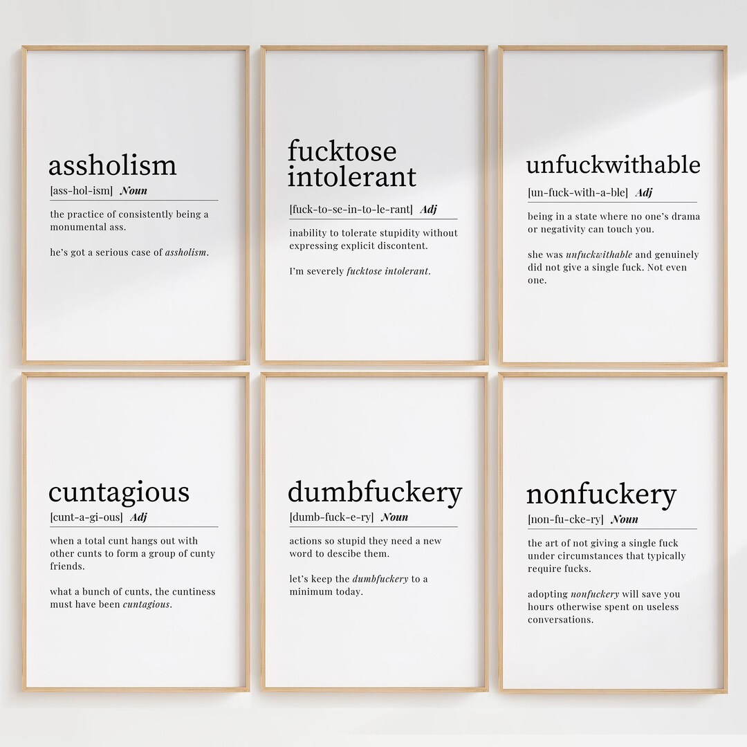 Set of 6 Rude Definition Prints 6 Piece Funny Home Office Decor ...