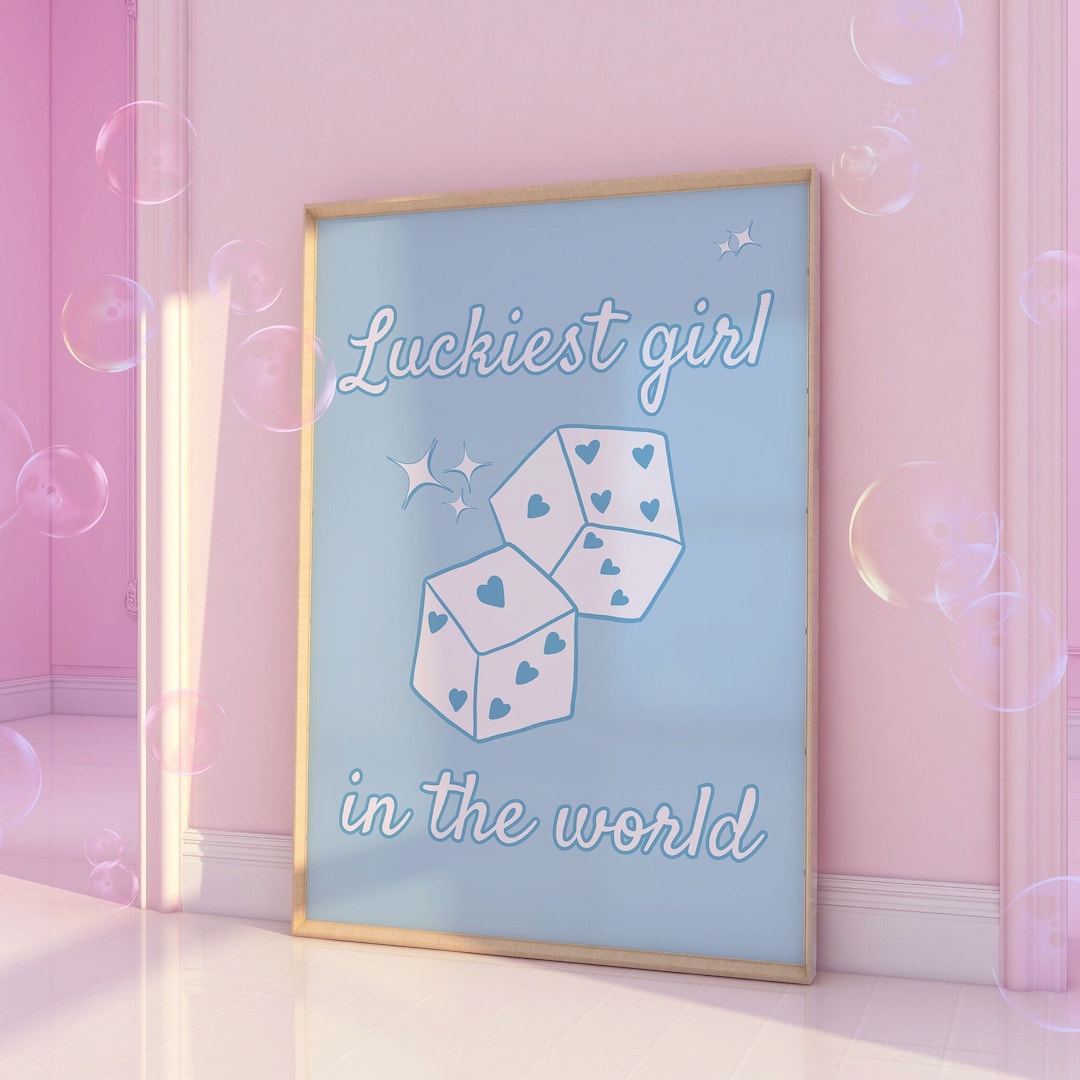 Luckiest Girl Retro Poster Blue, Trendy Lucky You Poster, Lucky Girl ...