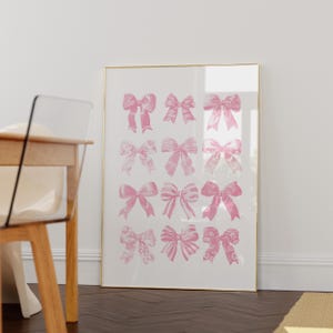Pink Coquette Bows Wall Art Vintage Nursery Art Aesthetic Apartment ...