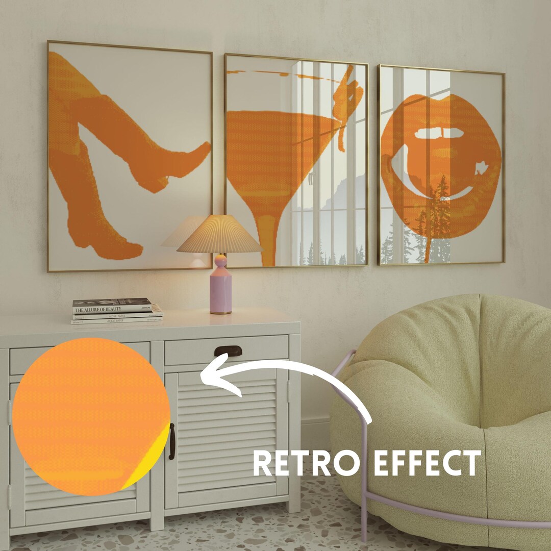 Trendy Orange Wall Art Set of 3 Physical Prints Funky College Dorm ...
