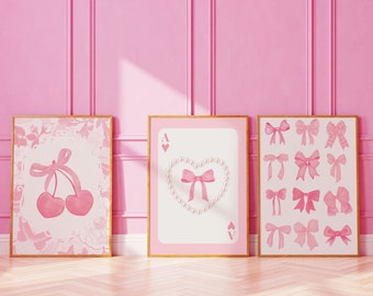 Pink Bow Print, Set of 3, Preppy Wall Art, Teen Room Decor, Preppy ...