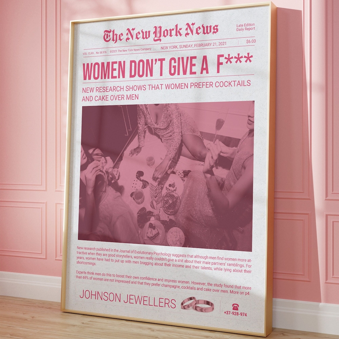 Trendy Newspaper Print, Pink Newspaper Poster, Bar Cart Wall Art ...