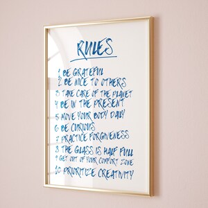 Rules Poster, Motivates Inspires, Blue Preppy Aesthetics, Preppy Dorm ...