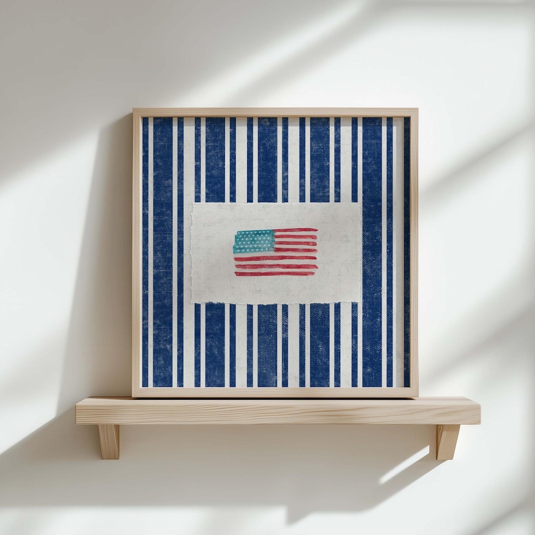 Vintage Blue and White American Flag Print, Simple 4th of July Decor ...
