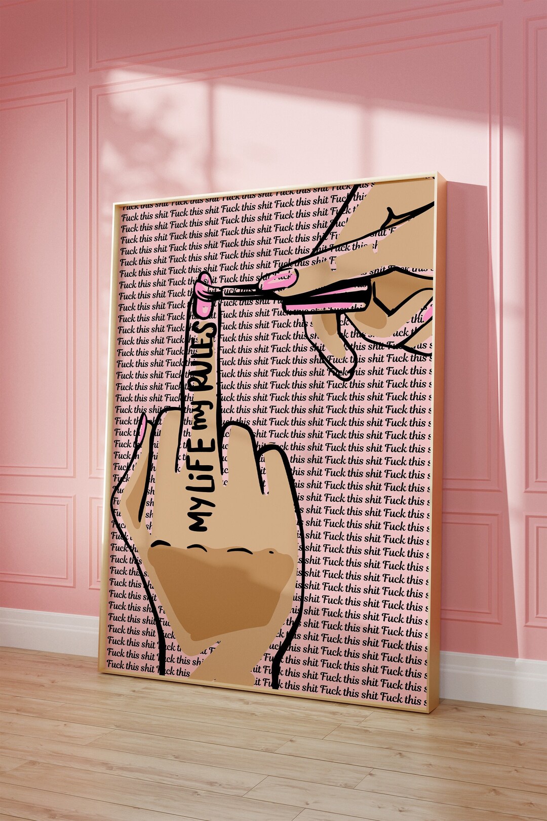 Middle Finger Print, Pink Preppy Poster, Rude Wall Art, Aesthetic Girly ...