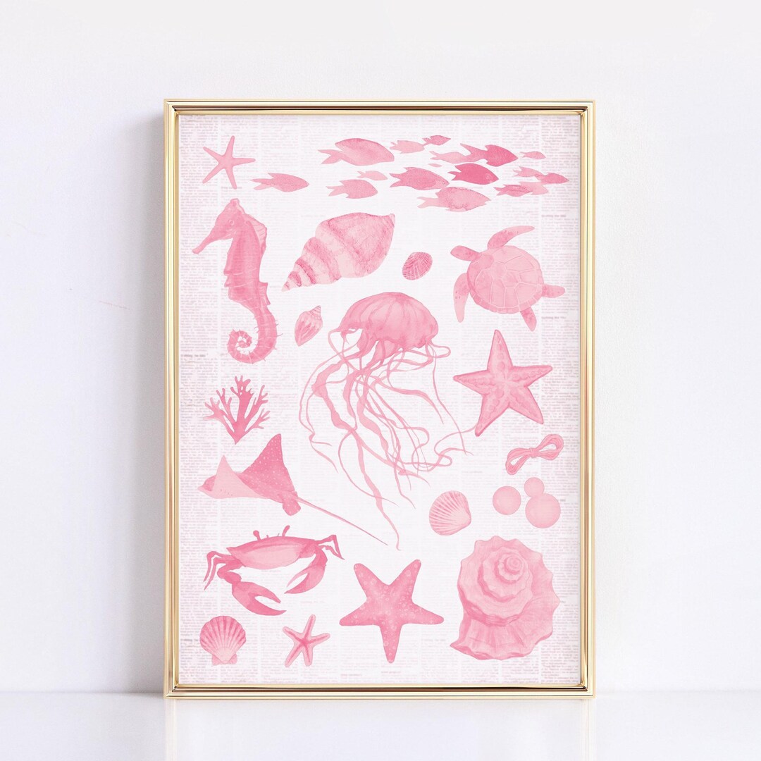 Pink Ocean Print: Girly Preppy Seashells Wall Art - Etsy