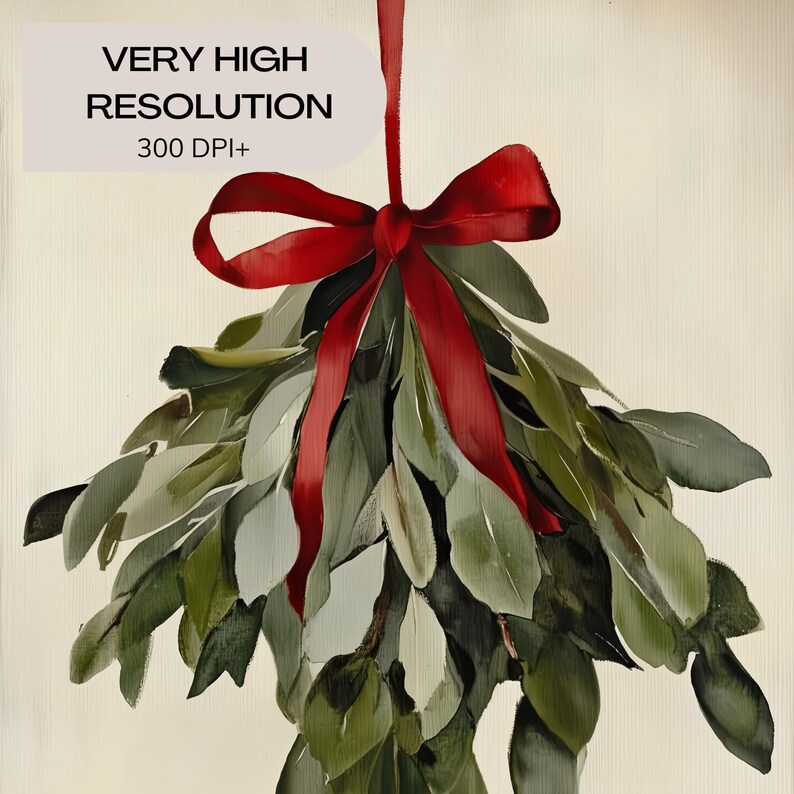 Vintage Mistletoe Christmas Painting: Farmhouse Holiday Wall Art ...