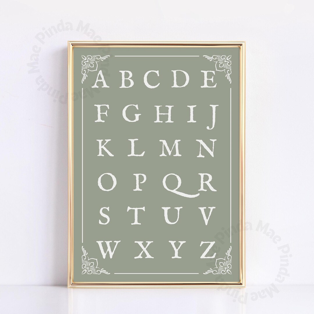Vintage Alphabet Poster, Green ABC Print, Educational Wall Art ...