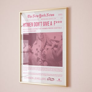 Trendy Newspaper Print, Pink Newspaper Poster, Bar Cart Wall Art ...