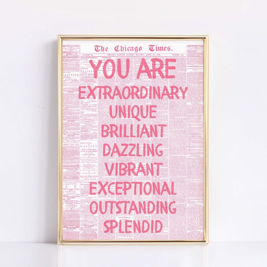 Pink Newspaper Style Positive Quote Art Print: Retro Dorm Decor - Etsy