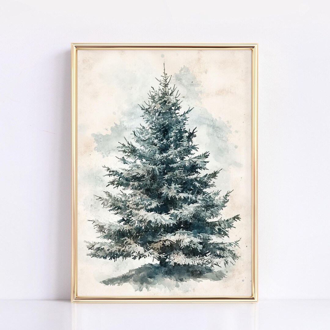 Pine Tree Tree Watercolor Painting Winter Physical Wall Art Pine Tree ...