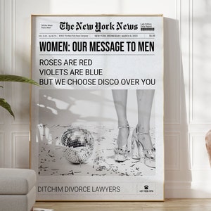 Funny Newspaper Print, Newspaper Poster, Newspaper Wall Art Poster, Bar ...
