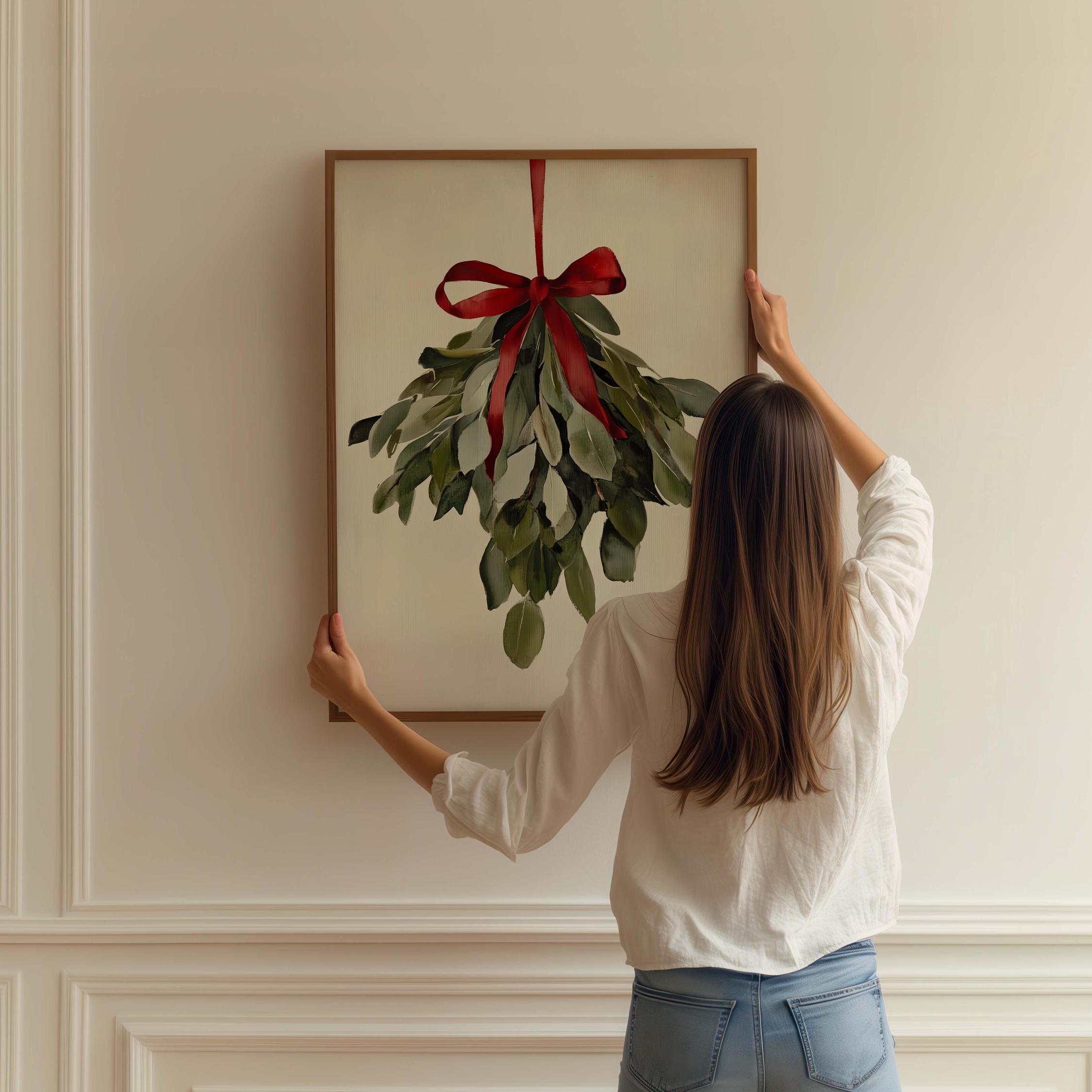Vintage Mistletoe Christmas Painting: Farmhouse Holiday Wall Art ...