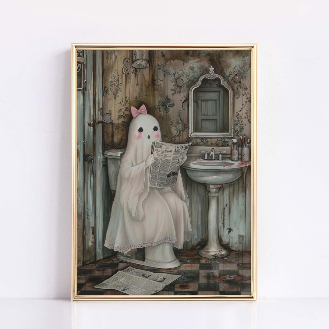 Bathroom Ghost Reading Toilet Bathroom Wall Art Funny Bathroom Decor ...