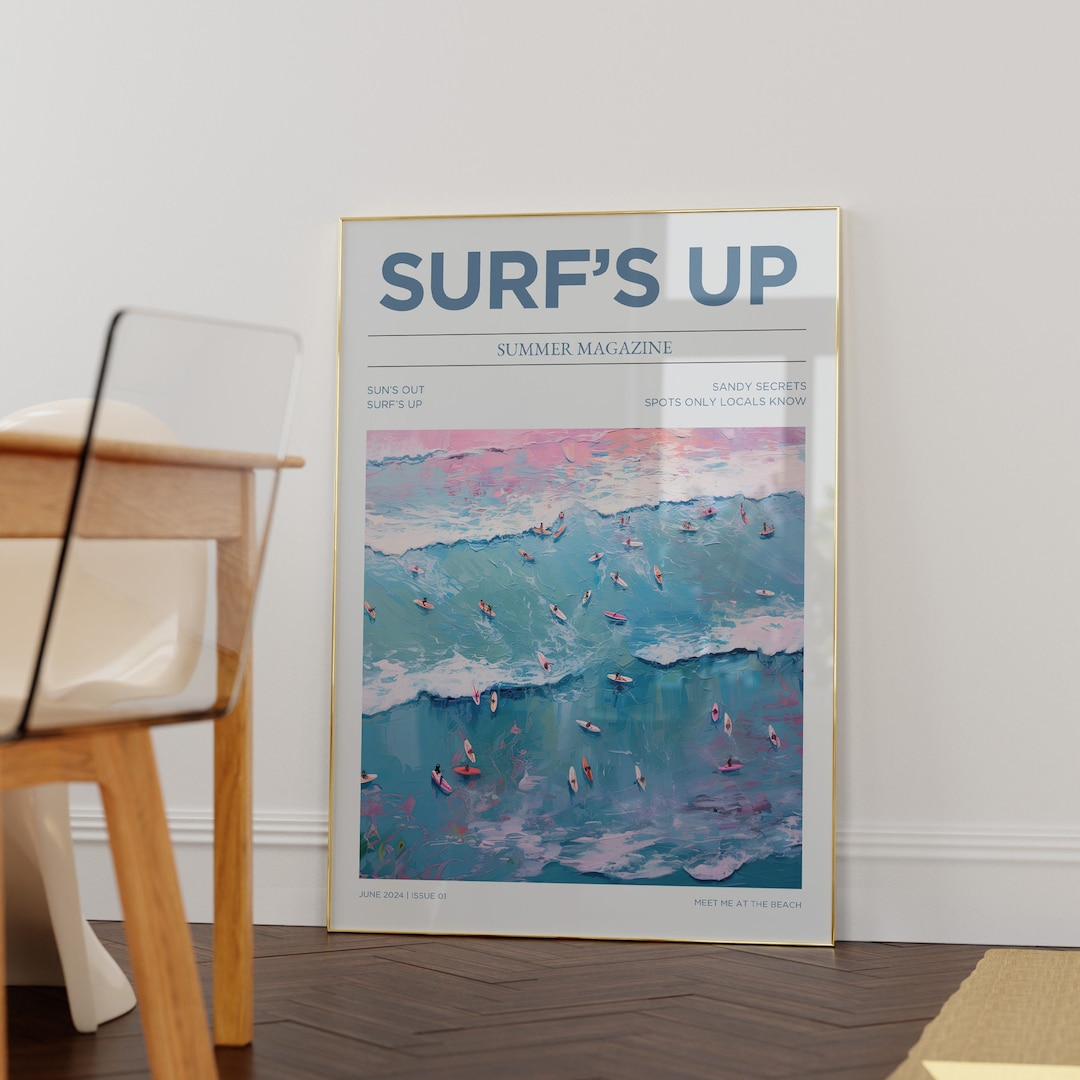 Surf's up Surf Wall Art Physical Poster Blue Coastal Print Aesthetic ...