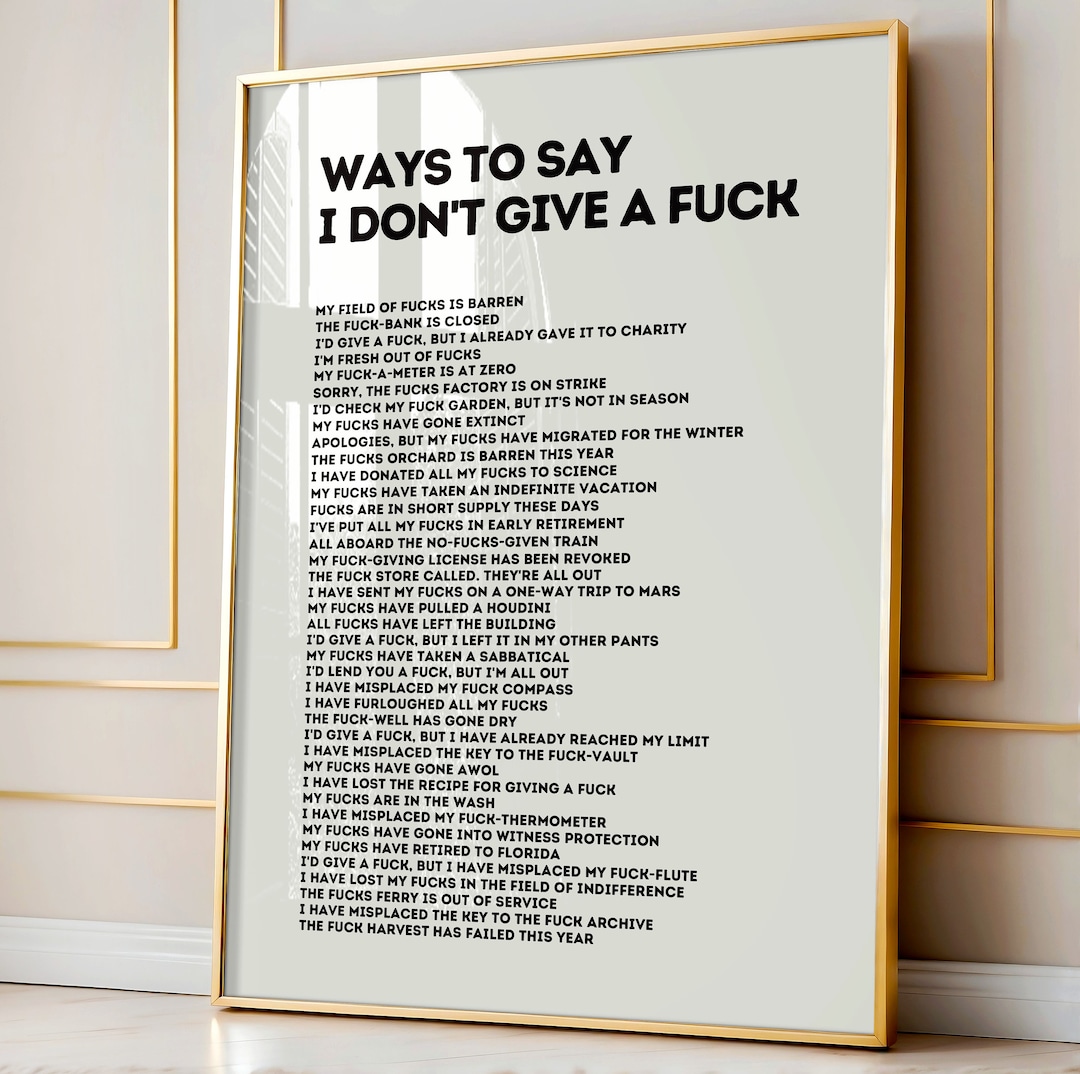 Funny 'I Don't Give A Fuck' Typography Art Print - Etsy
