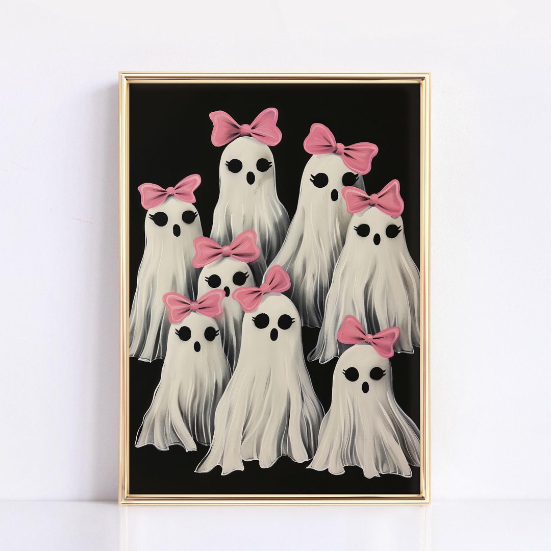 Ghosts With Ribbons Ghost Painting Girly Halloween Wall Art Coquette ...