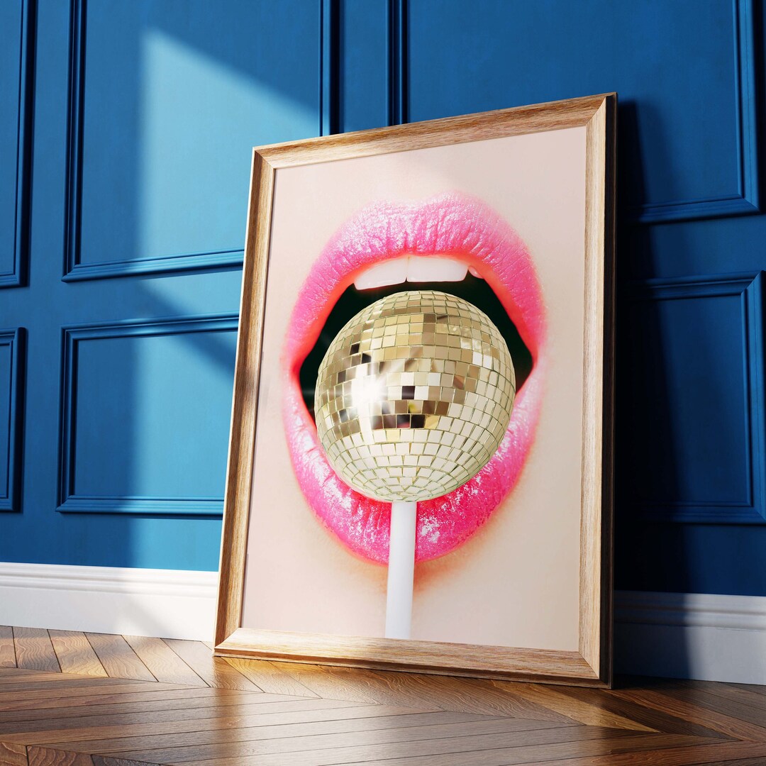 Disco Ball Art, Gold Disco Ball Poster, Trendy Disco Lollipop, Preppy ...