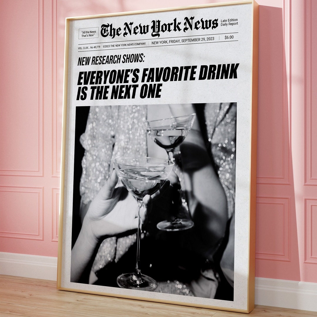Bar Cart Newspaper Poster Newspaper Print New York News Poster Trendy ...