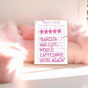 Guest Check Print | Coffee Poster | Cute Apartment Decor | Pink ...