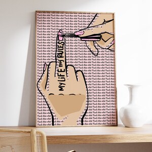 Middle Finger Print, Pink Preppy Poster, Rude Wall Art, Aesthetic Girly ...