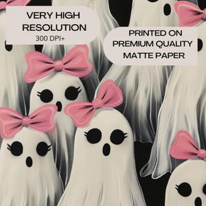Ghosts With Ribbons Ghost Painting Girly Halloween Wall Art Coquette ...