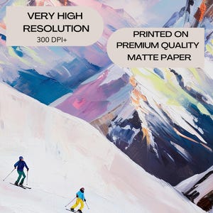 Skiing Painting Pastel Oil Painting Winter Wall Art Ski Poster Pink ...