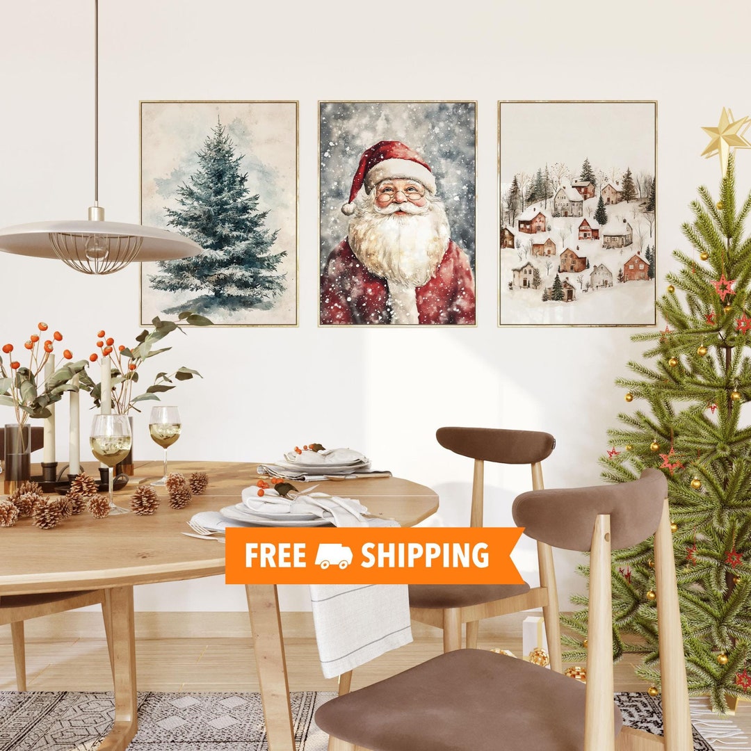 Set of 3 Neutral Christmas Prints Gallery Wall Christmas Decor Vintage ...