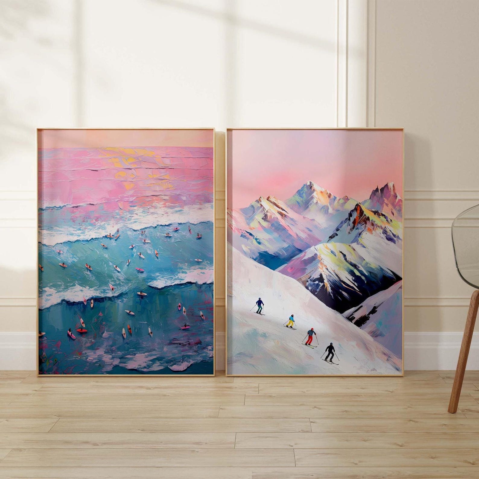 Surfers and Ski Wall Art Prints, Two Piece Decor Set - Etsy