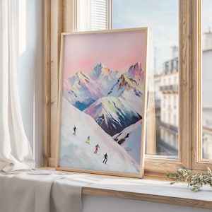 Skiing Painting Pastel Oil Painting Winter Wall Art Printable Ski ...
