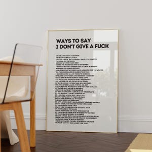 I Don't Give A Fuck Physical Print Rude Wall Art Funny Poster ...