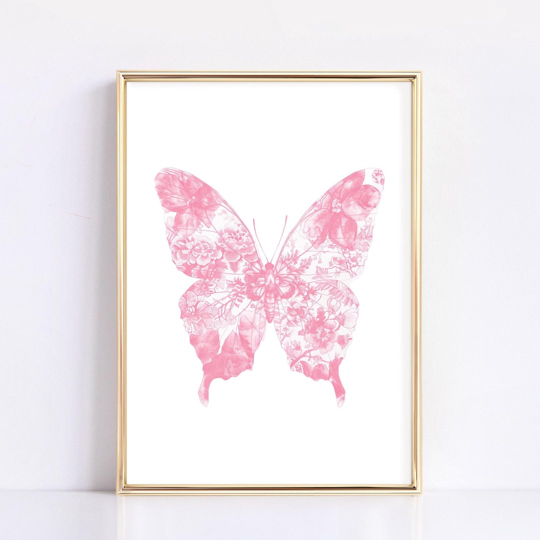 Pink Butterfly Coquette Wall Art Pastel Girl Nursery Decor Aesthetic ...