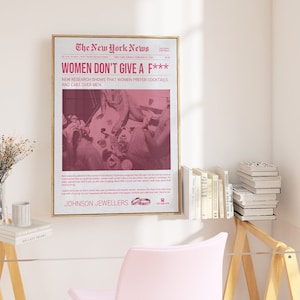 Trendy Newspaper Print, Pink Newspaper Poster, Bar Cart Wall Art ...