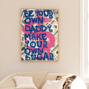 Preppy Graffiti Wall Art, Blue Pink Money Poster, Preppy Bar Cart Art ...