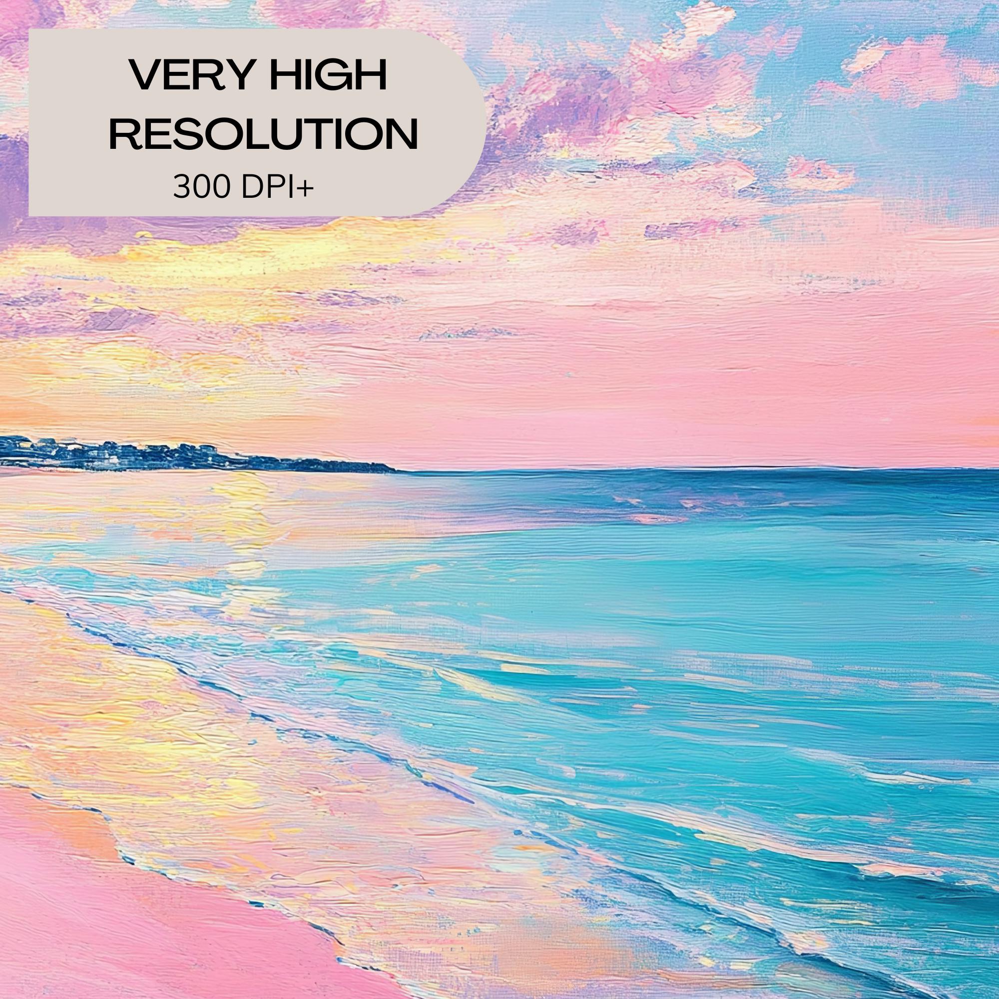 Pastel Sunset Beach Painting: Pink Blue Coastal Wall Art (digital ...
