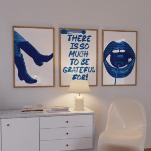 Blue Preppy Wall Art Set 3 Prints Aesthetic Blue Bedroom Decor Colorful ...