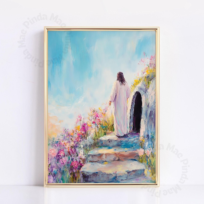 He is Risen Art Print: Christian Easter Decor, Pastel Wildflowers - Etsy