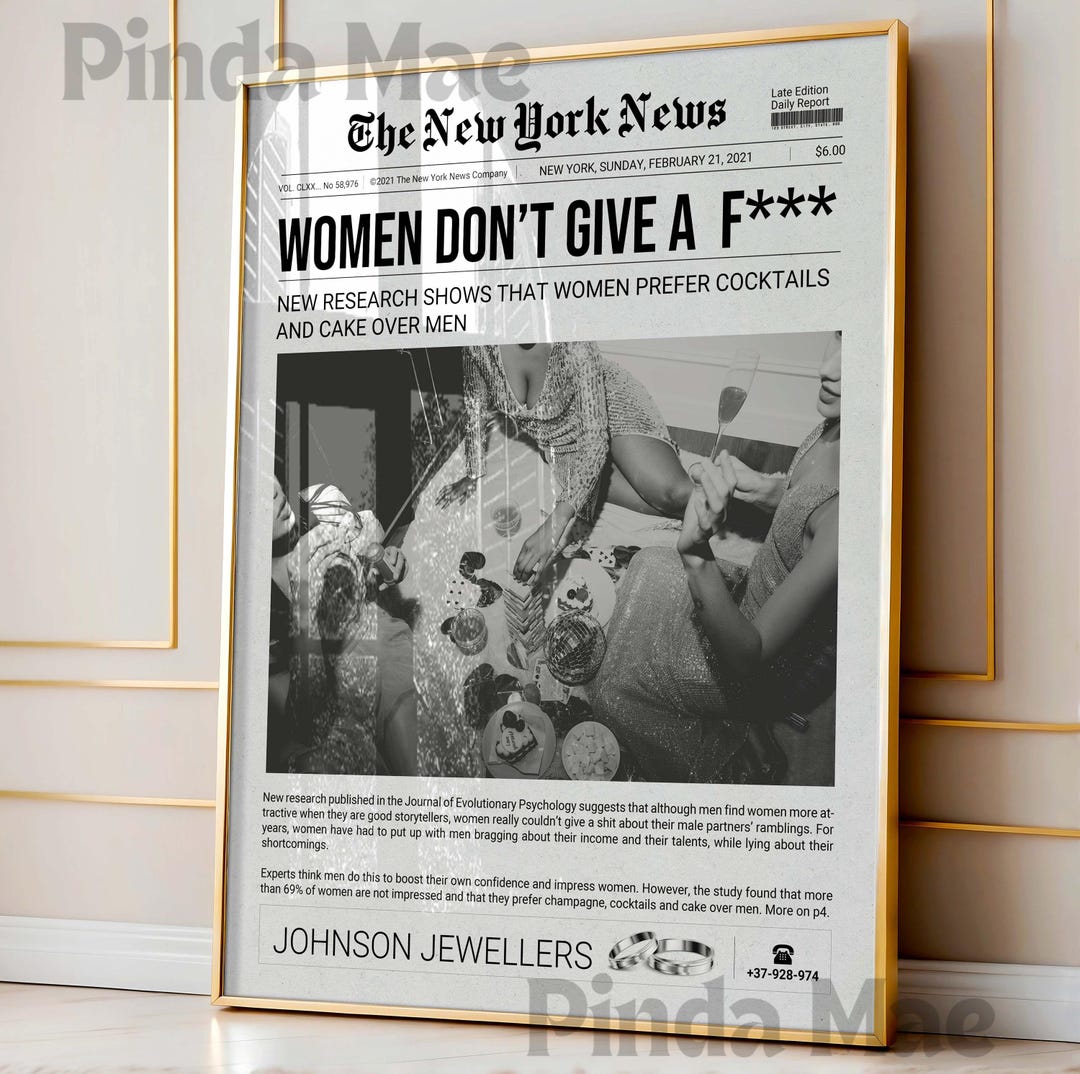 Funny Newspaper Print, Vintage Wall Poster, Bar Cart Wall Art, Preppy ...