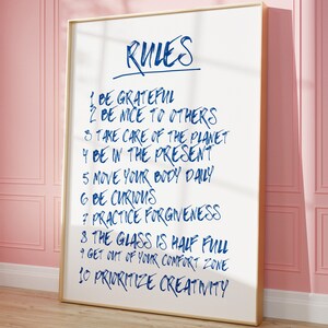 Rules Poster, Motivates Inspires, Blue Preppy Aesthetics, Preppy Dorm ...
