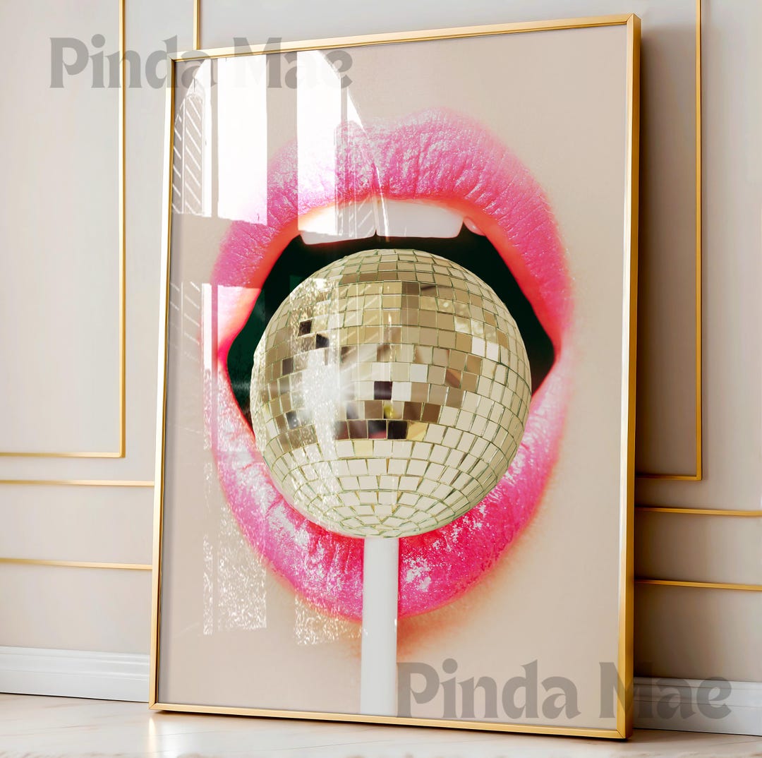 Disco Ball Art, Gold Disco Ball Poster, Trendy Disco Lollipop, Preppy ...
