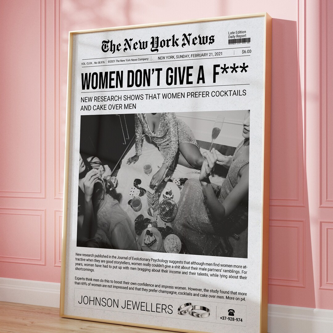 Funny Newspaper Print, Vintage Wall Poster, Bar Cart Wall Art, Preppy ...