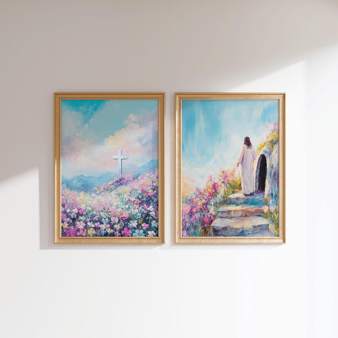 Christian Easter Prints: Colorful Jesus, He is Risen Wall Art Set - Etsy