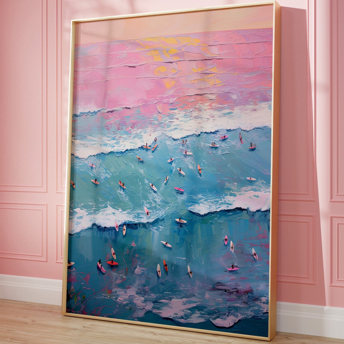 Pink Surfing Beach Wall Art: Coastal Surf Decor (digital Download) - Etsy